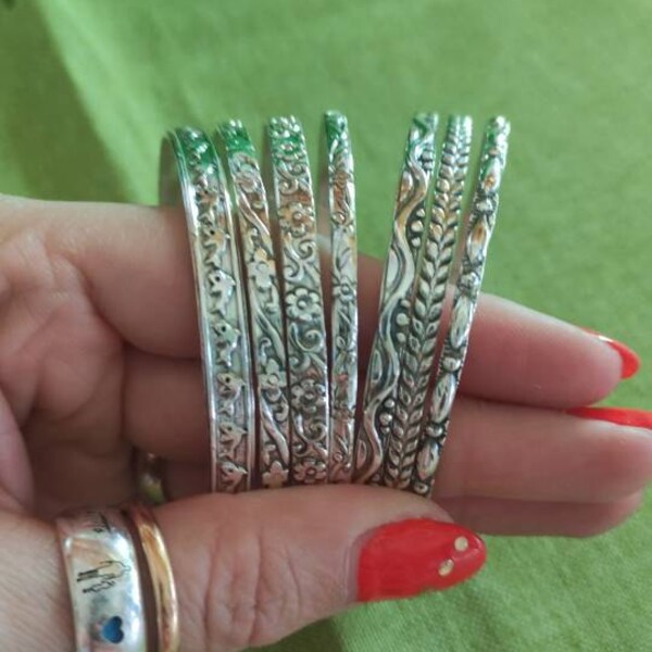 Sterling Silver Bangles, 7 Design Bangles, Bangle Bracelet Set, 925 ...
