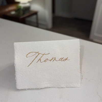 White Handmade Paper Place Cards, Hand-lettered Calligraphy Place Cards ...