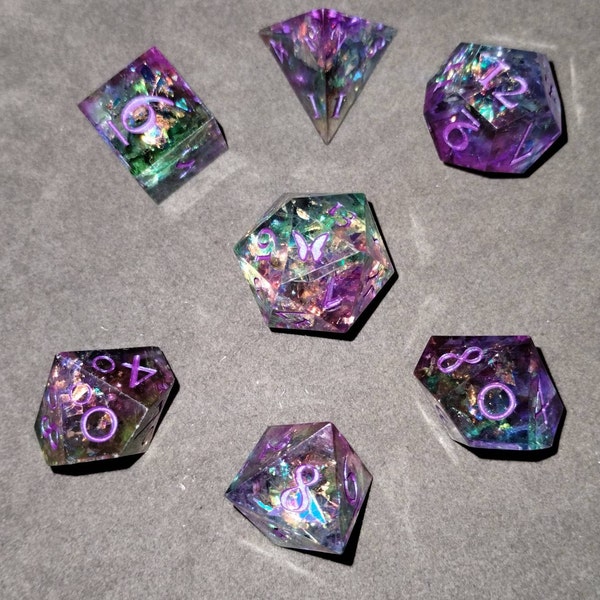 Rusty Spacerocket / Sharp Edge Dnd Dice/ 7pc Polyhedral Dice Set/ Teal ...