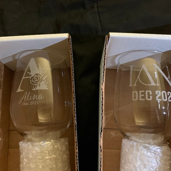 Custom Name Wine Glasses - Etched Glass Personalized With Any Name, Art ...