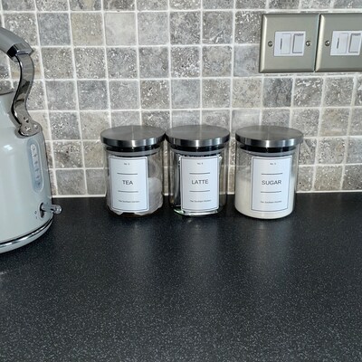 Black Tea Coffee Sugar Labeled Canisters Set Kitchen Storage - Etsy