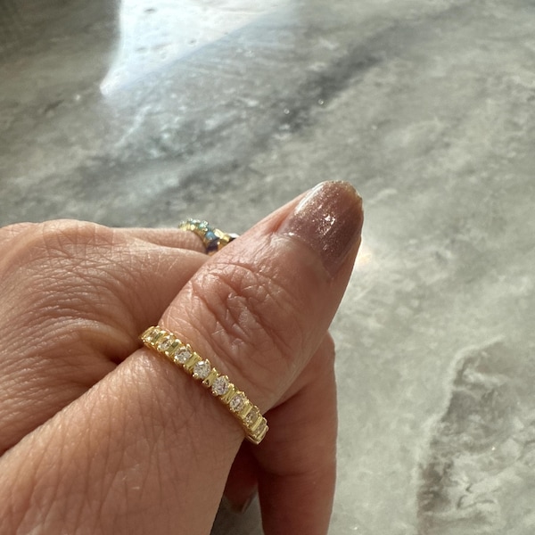 Dainty Stacking Ring, Half Eternity Ring, Gold Ring, Diamond Ring, Simple Ring, Minimalist Ring ...
