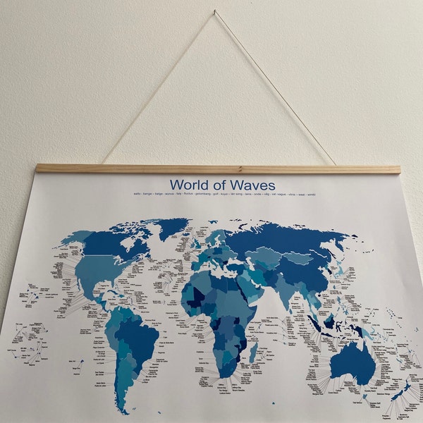 World of Waves - Schwarze Version - Surfmap Poster - Etsy