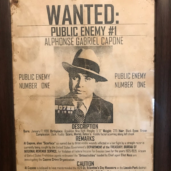 Al Capone Wanted Poster Hand Aged Reproduction Print Art Print A4 Size ...