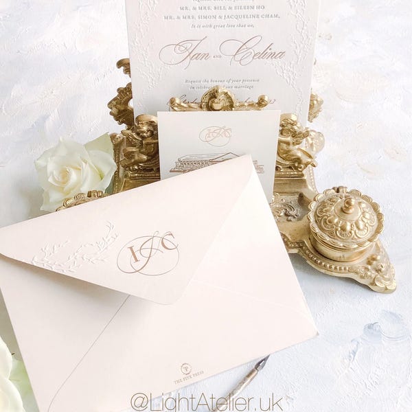 Letterpress Wedding Invitation - Black Letterpress, Gold Foil, Blind ...