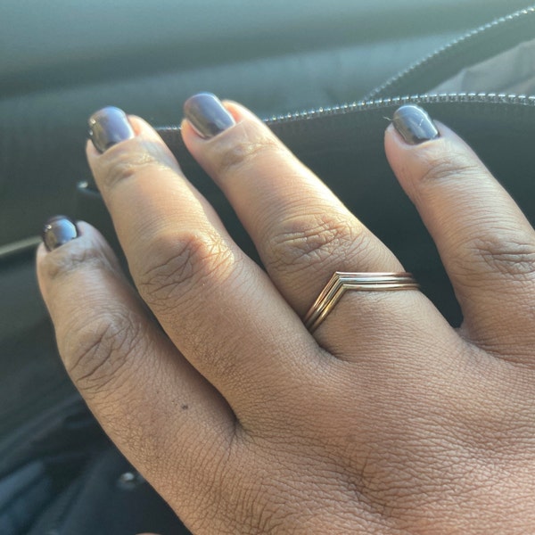 Chevron Wave Ring 14k SOLID Tri Color Gold Stacking Band Set of 3 Ring ...