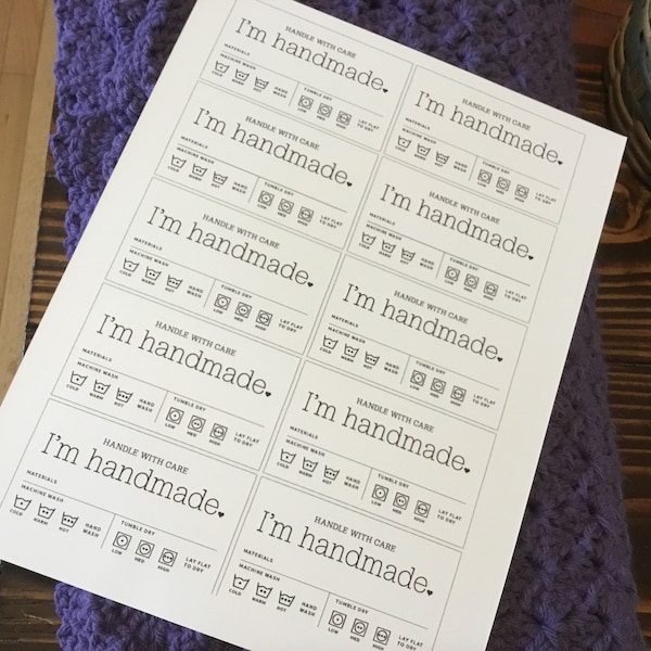 Im Handmade - Printable Care Tags Labels PDF Only - Etsy