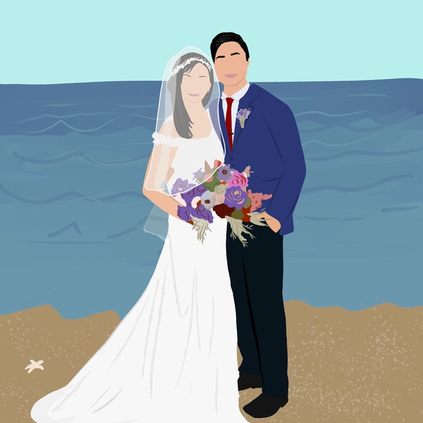 Faceless Wedding Portrait, Anniversary Gift, Custom Minimal ...