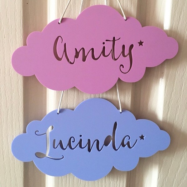 Personalised Wooden Bamboo Door / Wall Hanging Cloud Design With Star ...