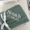 PERSONALISED BABY Cable Knit BLANKET name Embroidered Footprints Pom ...