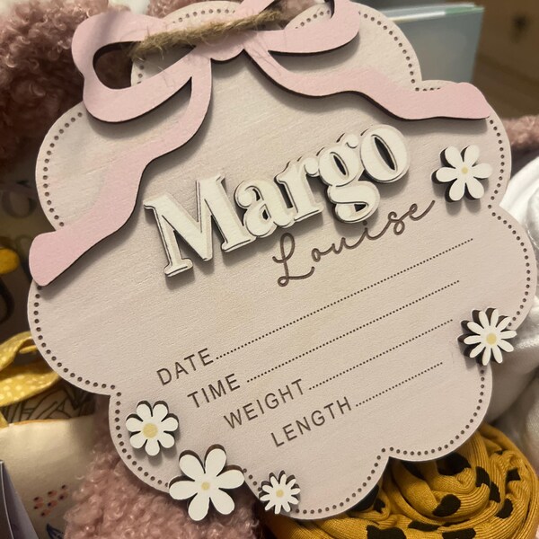 Pink Bow Baby Announcement Sign: Coquette Daisy Newborn Gift - Etsy
