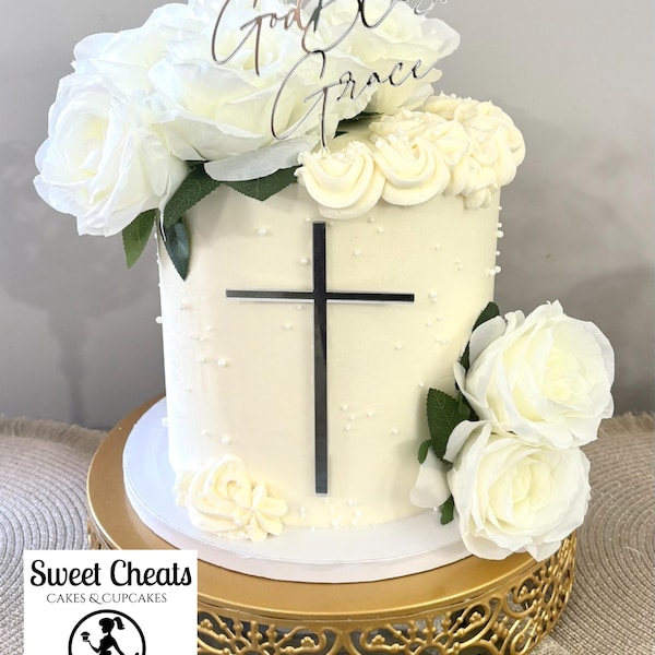 God Bless Gold Mirror Cake Topper Baptism Mi Bautizo Christening Charm ...