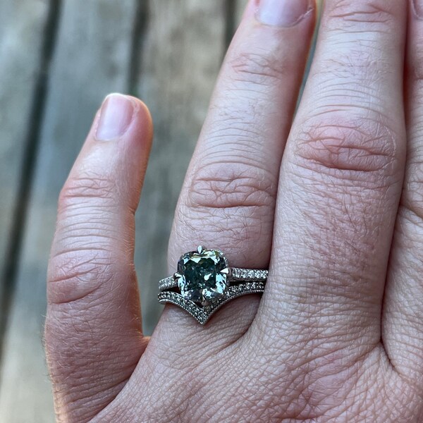 Vintage Three Stone Diamond Ring Portuguese Cut Moissanite Engagement ...