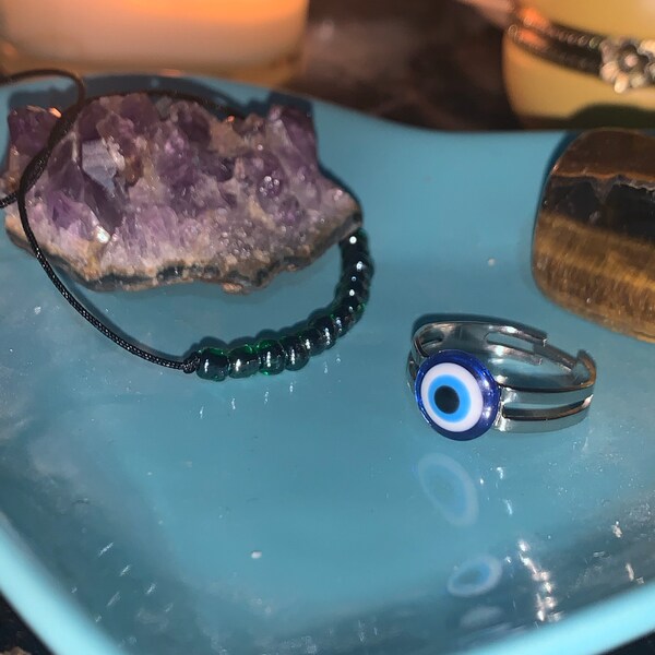 Blue Evil Eye Ring Evil Eye Jewelry Protection Rings Adjustable Ring ...