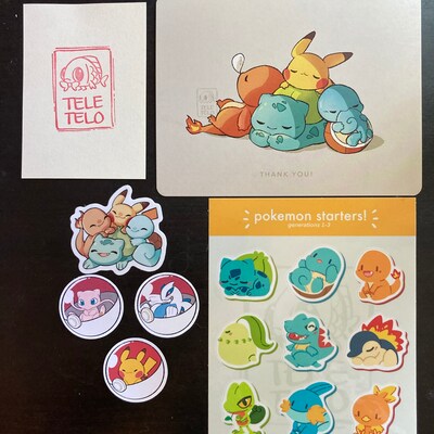 Pokemon Starters Waterproof Sticker Sheet 4.25 X 5.5 Inch Glossy Vinyl ...