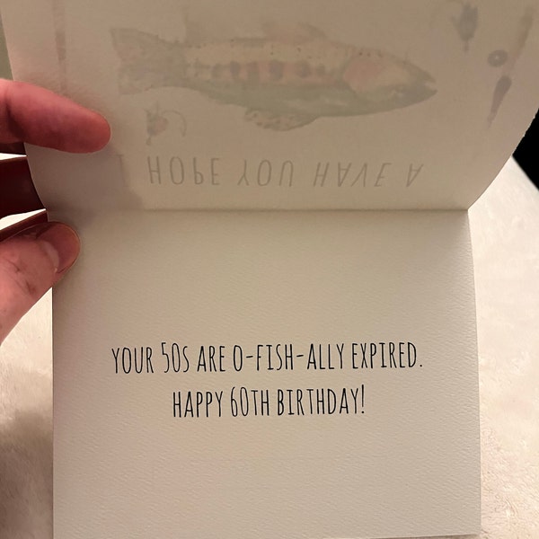 Funny Fishing Birthday Card: Watercolor Fish Design, Gift for Angler ...