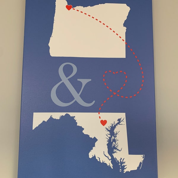 Custom Two Country Maps With Love Trail Watercolor Print- Long Distance ...