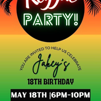 Reggae Birthday Invitation Reggae Party Invite Jamaica Birthday ...