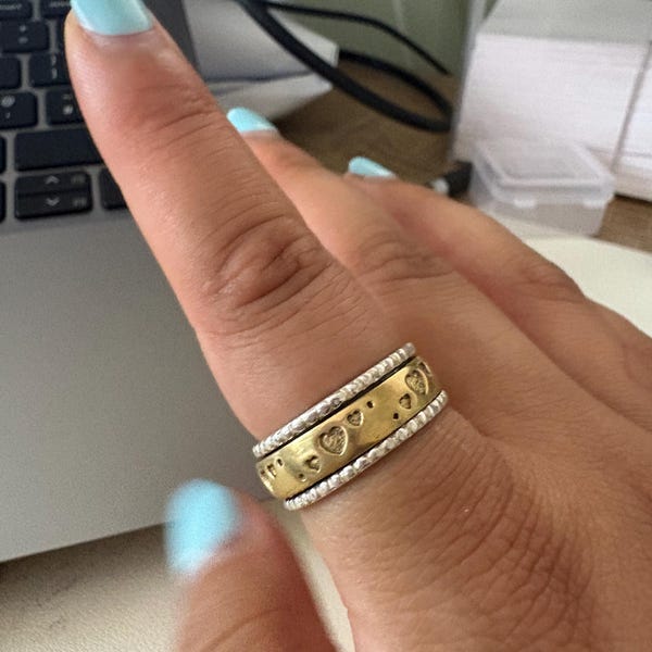 Rose Gold Wide Spinner Ring for Women,two-tone Sterling Silver 925 ...