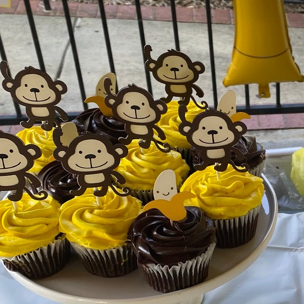 12 Monkey Cupcake Toppers, Monkey Toppers, Safari Animal, Jungle Animal ...