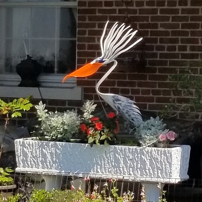 Freckled Fred the Feathered PVC Pelican With Feet Spikes Yard Bird Art ...