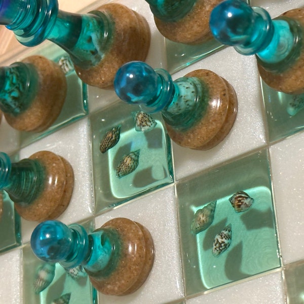 Ocean Design Chess Set, Beach Themed Personalized Handmade Resin Chess ...