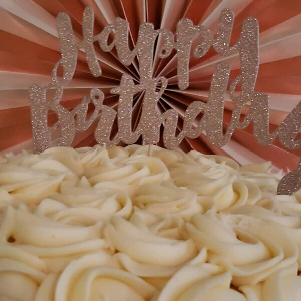 Rose Gold Birthday Cake Topper - Rose Gold Party Supplies, Happy ...