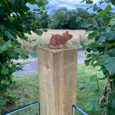 Rusty Metal Mouse Fence Topper Outdoor and Garden Gift, Rustic Mouse ...