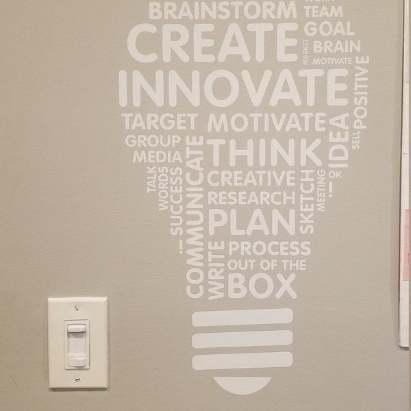 Lightbulb Vinyl Wall Decal Office Space Decor Words Cloud Inspirational ...