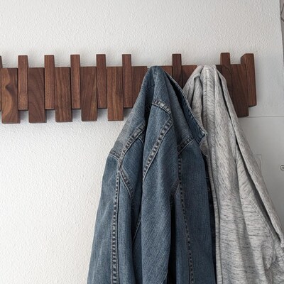 Double Layer Wooden Coat Rack, Handmade Wall Mount, Entryway Rack ...