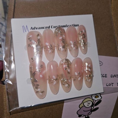 Retro European Nail/long Almond Nails/handmade Press on Nails/red and ...