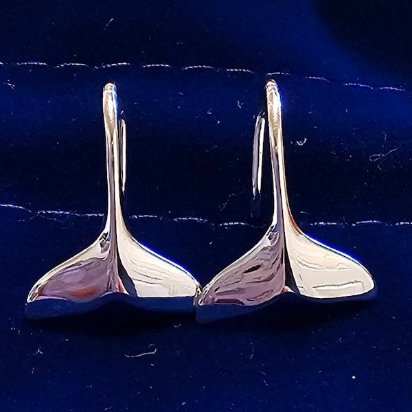 Whale Tail Drop Hook Earrings in Sterling Silver, Silver or Gold or ...