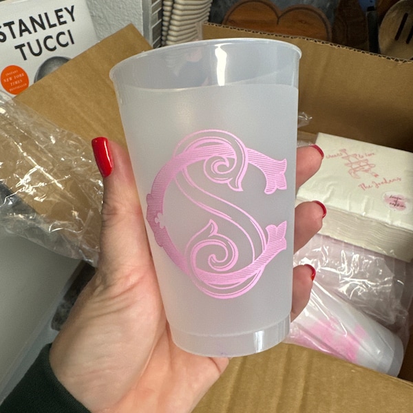 Personalized Wedding Cups - Frost Flex Cups, Interlocking Monogram Cups ...