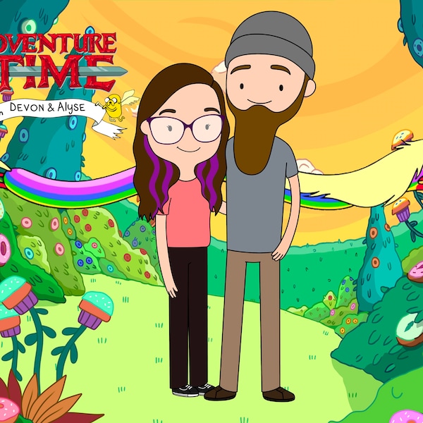Custom Adventure Time Cartoon Portrait Illustration, Couple Family ...