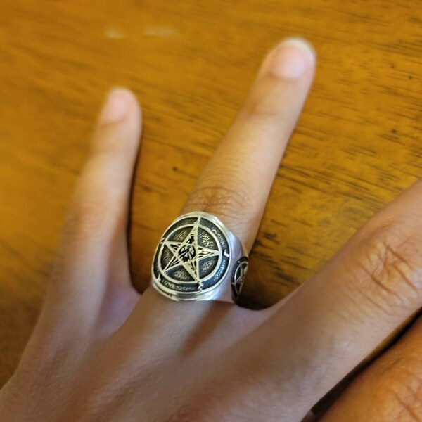 Sigil of Baphomet Inverted Pentagram Ring 925 Sterling Silver Occult Talisman Mystical Symbol of ...