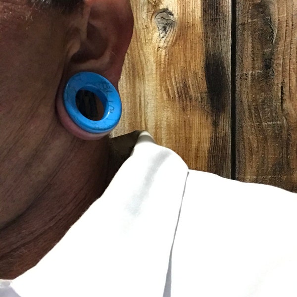 Turquoise Stone Ear Tunnels Plugs - Double Flared (0G up to 1 & 1/2 ...