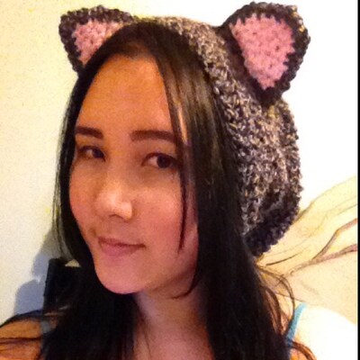 Grey Cat Hat, Slouchy Cat Hat, Black Kitty Ears, Fuzzy Cat Beanie, Cat ...