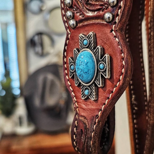 Lot of 4 1.5" Copper Thunderbird Conchos With Turquoise and Red Enamel ...