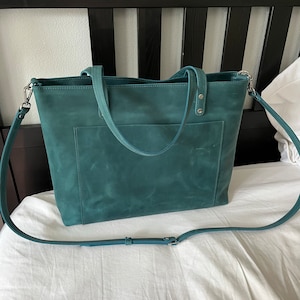 Leather Laptop Tote Bag Women Leather Tote Women Pocket - Etsy