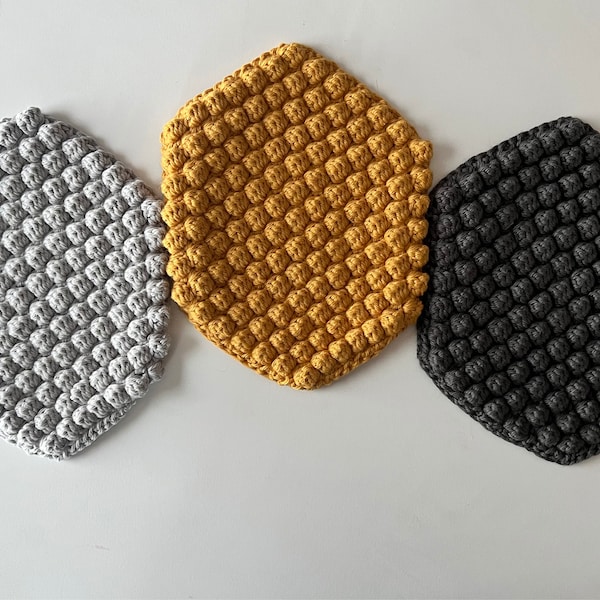 Bobble Hexagon Trivet Crochet PATTERN - Modern Textured Design (PDF ...