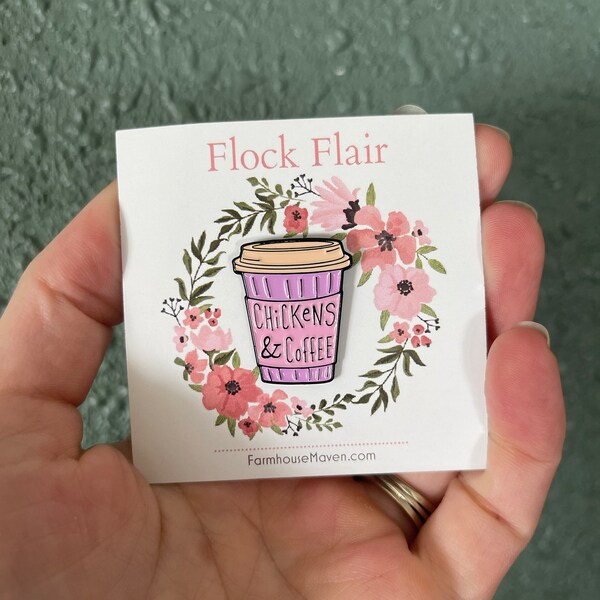 Enamel Chicken Pin - Cute Chicken Pin - Coffee and Chickens - Farm Pin ...