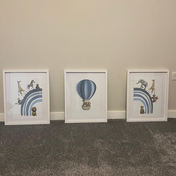 Personalised Safari Nursery Wall Print Set of 3, Kids Name Print, Boys ...