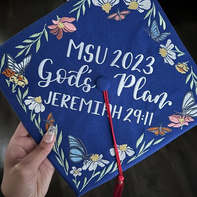 Embroidered Wreath Graduation Cap Topper Grad Cap Decoration - Etsy