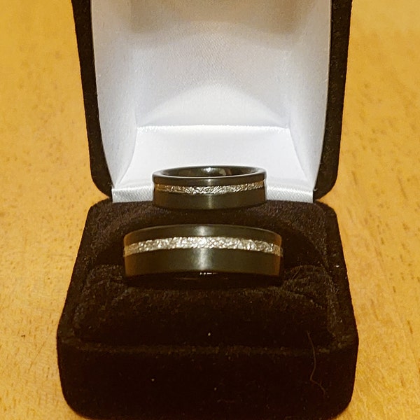 Meteorite Matching Rings for Couple - Tungsten Wedding Bands Set ...