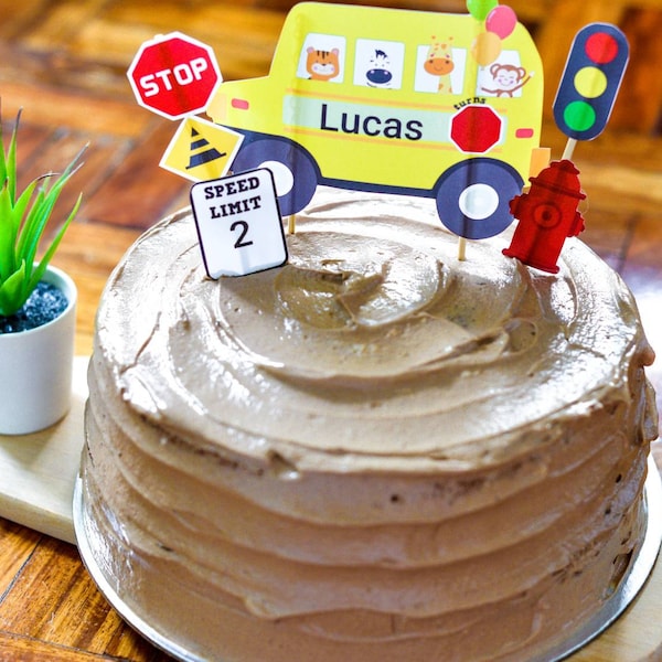 Wheels on the Bus Birthday Cake Topper EDITABLE Printable - Etsy