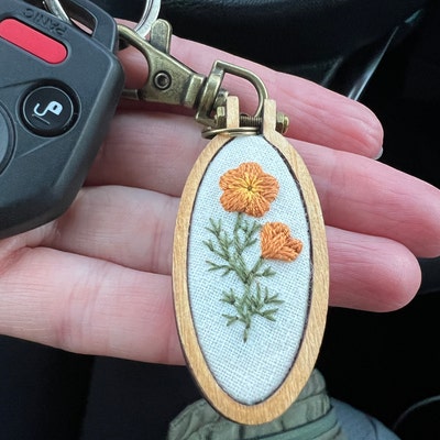 Wax Flower Embroidery Keychain - Etsy