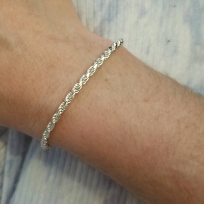 Solid 925 Sterling Silver Diamond Cut Rope Chain Bracelet Anklet 2.0mm ...