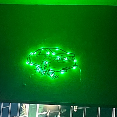 Custom Name Car Silhouette Metal Sign With Light, Car Metal Wall Art ...