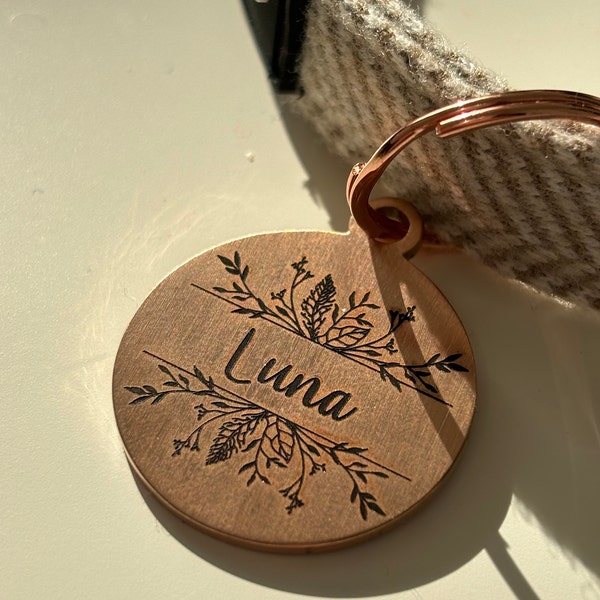 Engraved Pet ID Tag: Flower Design, Double Sided, Stainless Steel - Etsy