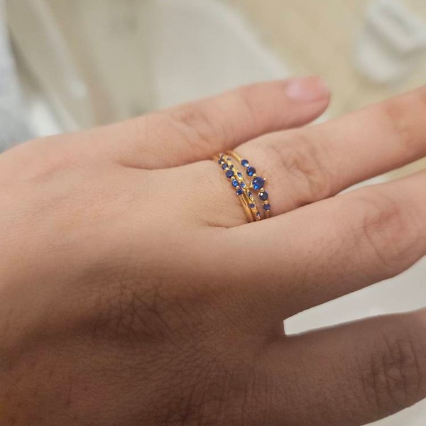 Sapphire Stacking Ring Set by Caitlyn Minimalist • Set of 3 Dainty Blue Gemstone Rings ...